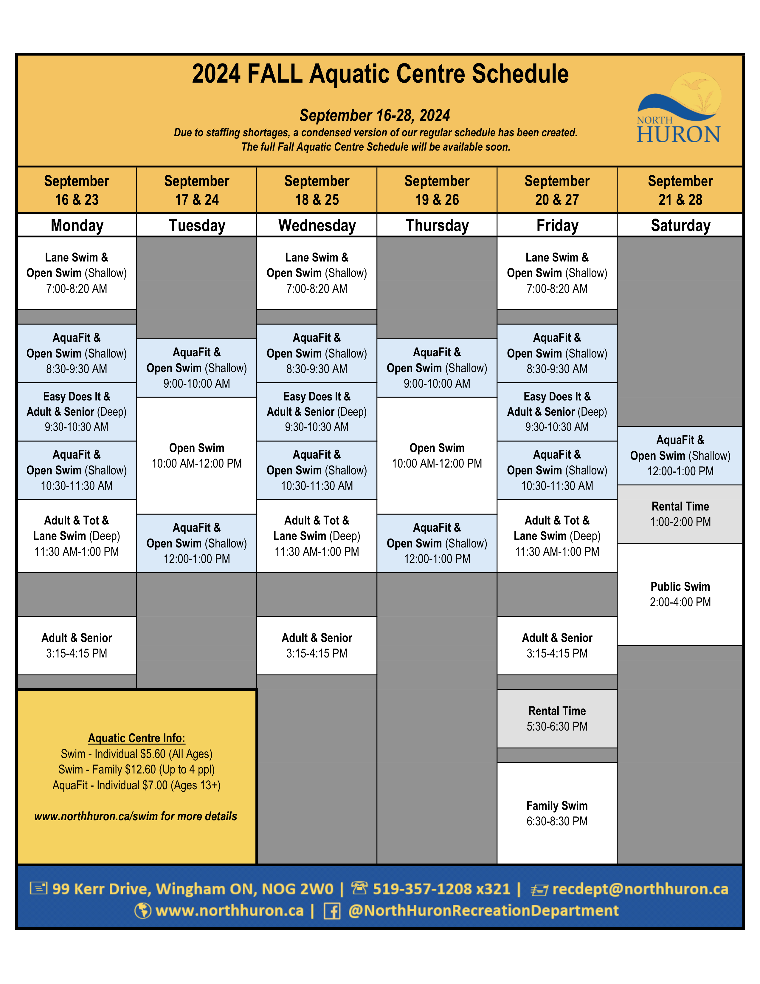 Pool Schedules - Township of North Huron